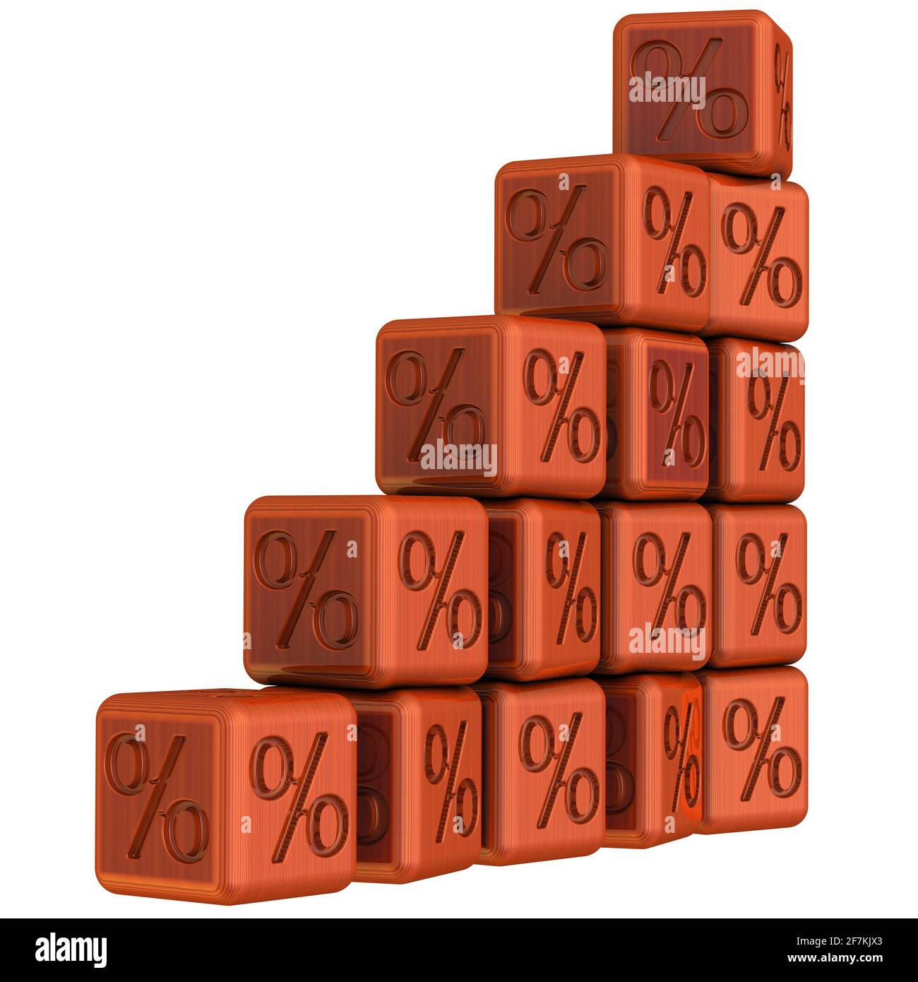 Growth graph made of wooden cubes with percent symbols. Wooden cubes ...