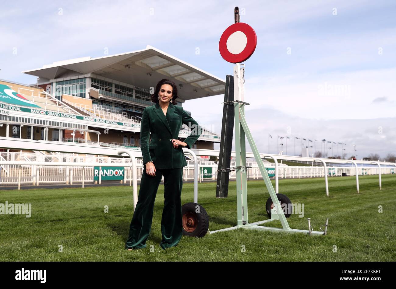 Soprano singer Laura Wright poses next to the finishing post during ...