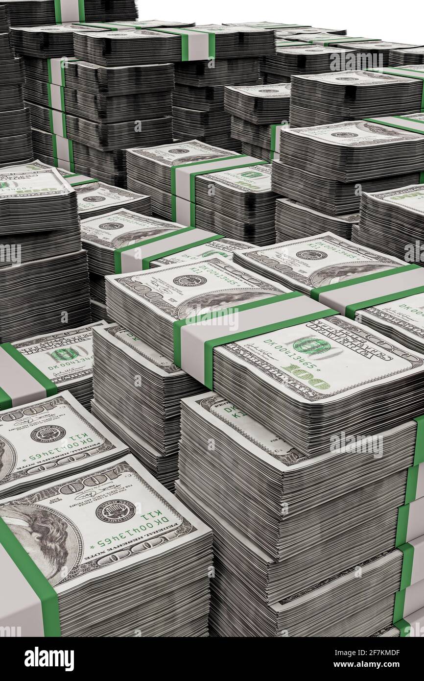 huge dollar stack isolated on white background 3d illustration Stock ...