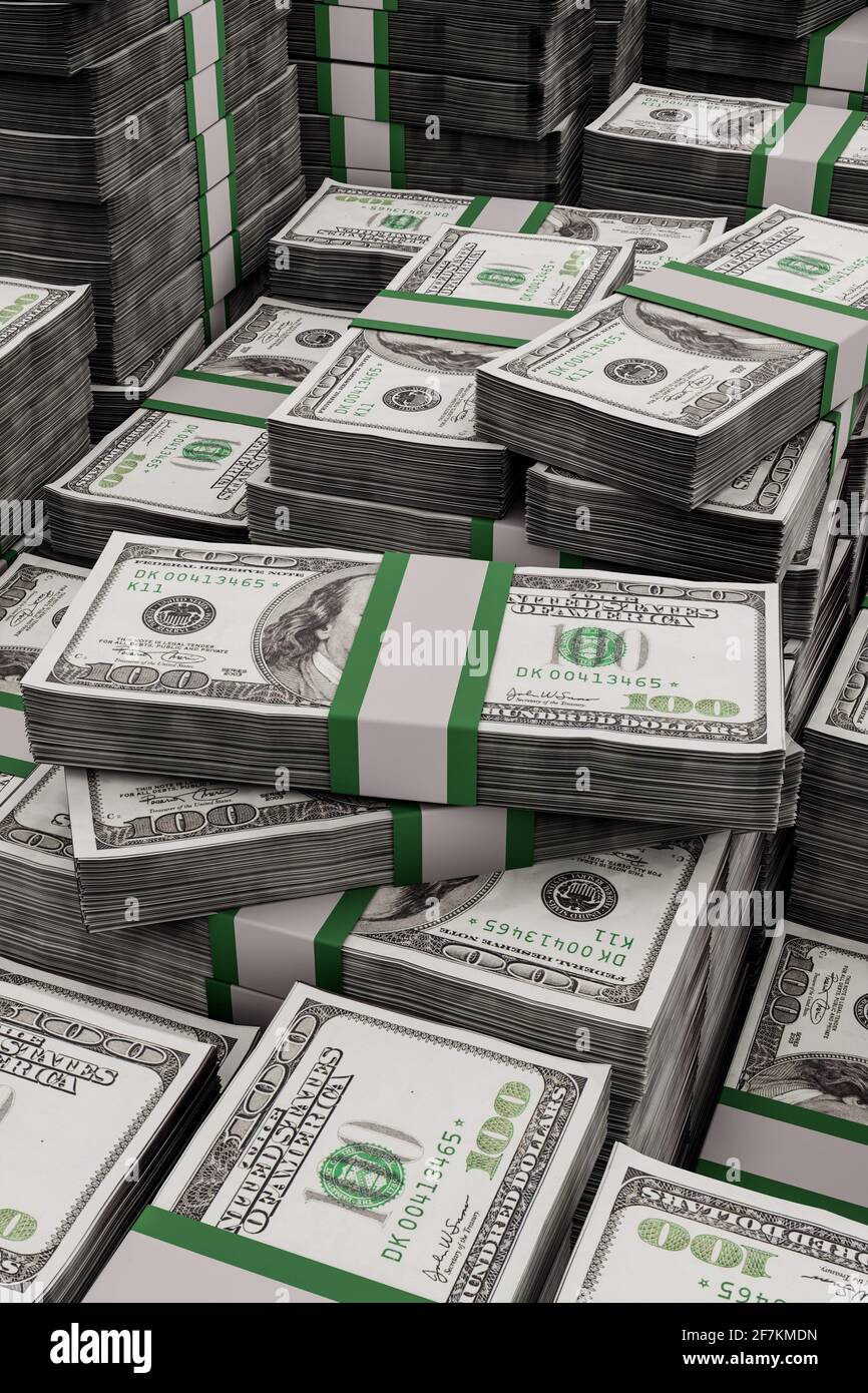 huge dollar stack isolated on white background 3d illustration Stock ...