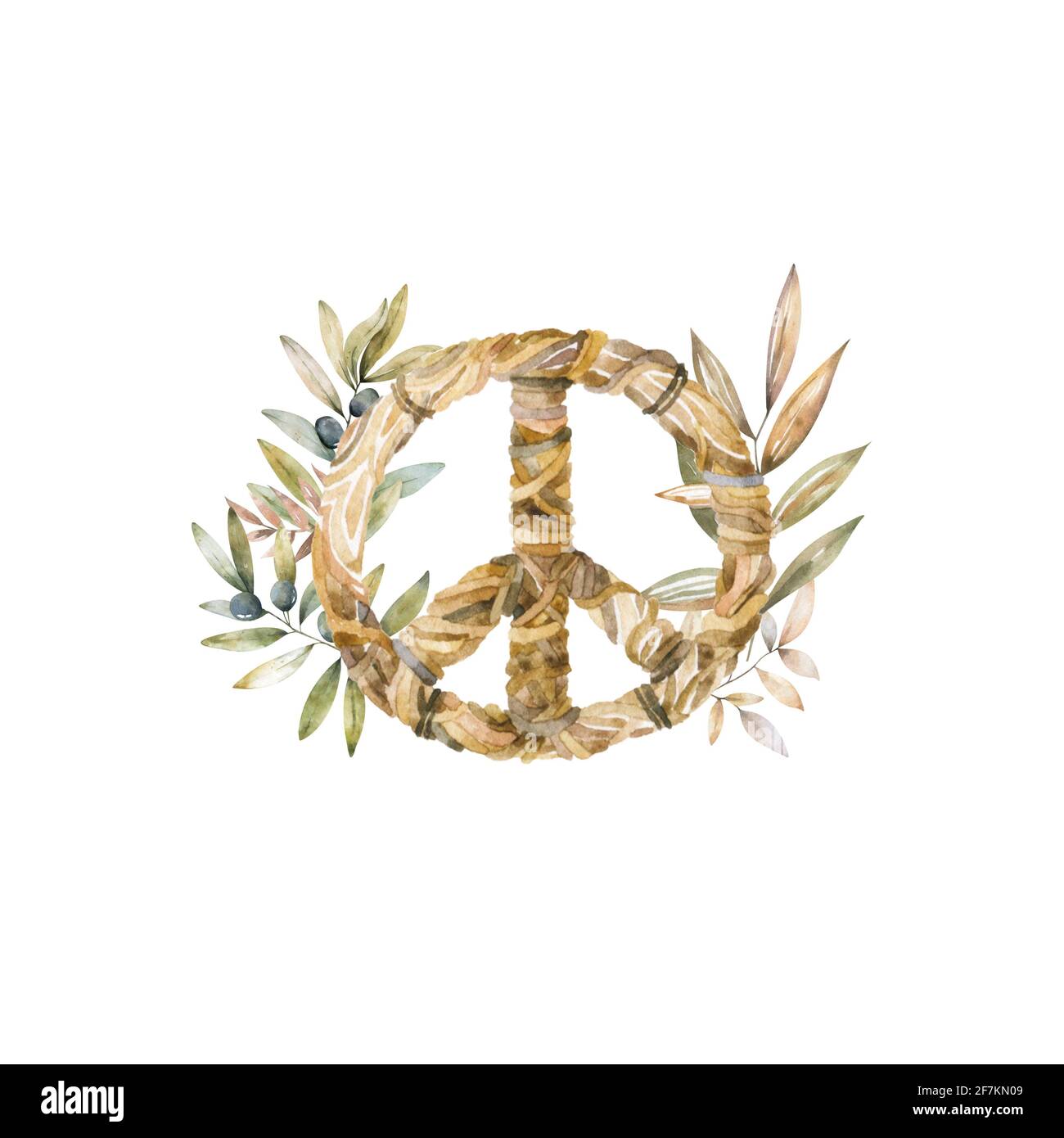 Illustration of a floral peace sign. Hippie Symbol with Flower. Pacific ...