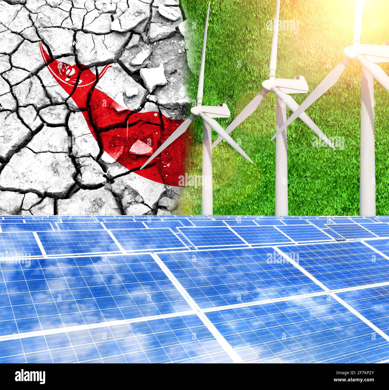 Solar panels on the background with the flag of Easter Island Rapa Nui ...