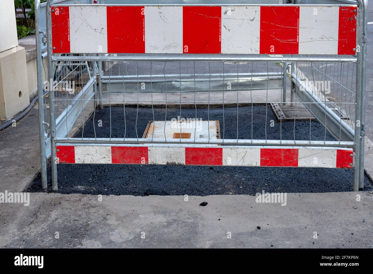 red white striped road sign for construction in germany Stock Photo - Alamy
