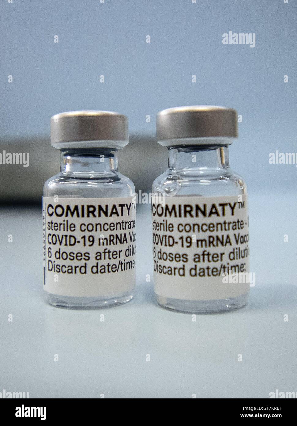 Berlin, Germany. 08th Apr, 2021. Vials of Biontech's Comirnaty vaccine ...