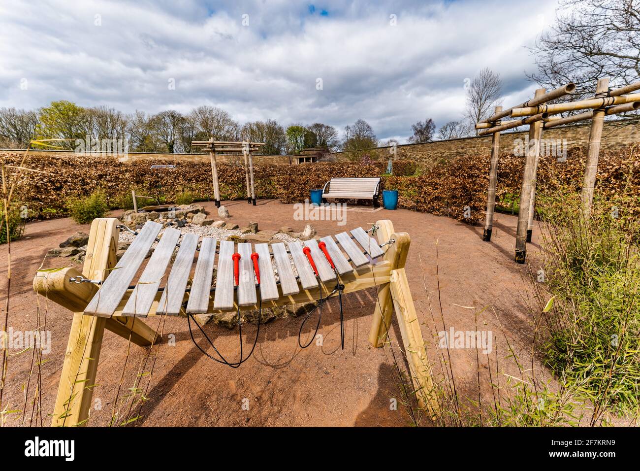 A sensory garden at Amisfield walled garden with an xylophone and ...