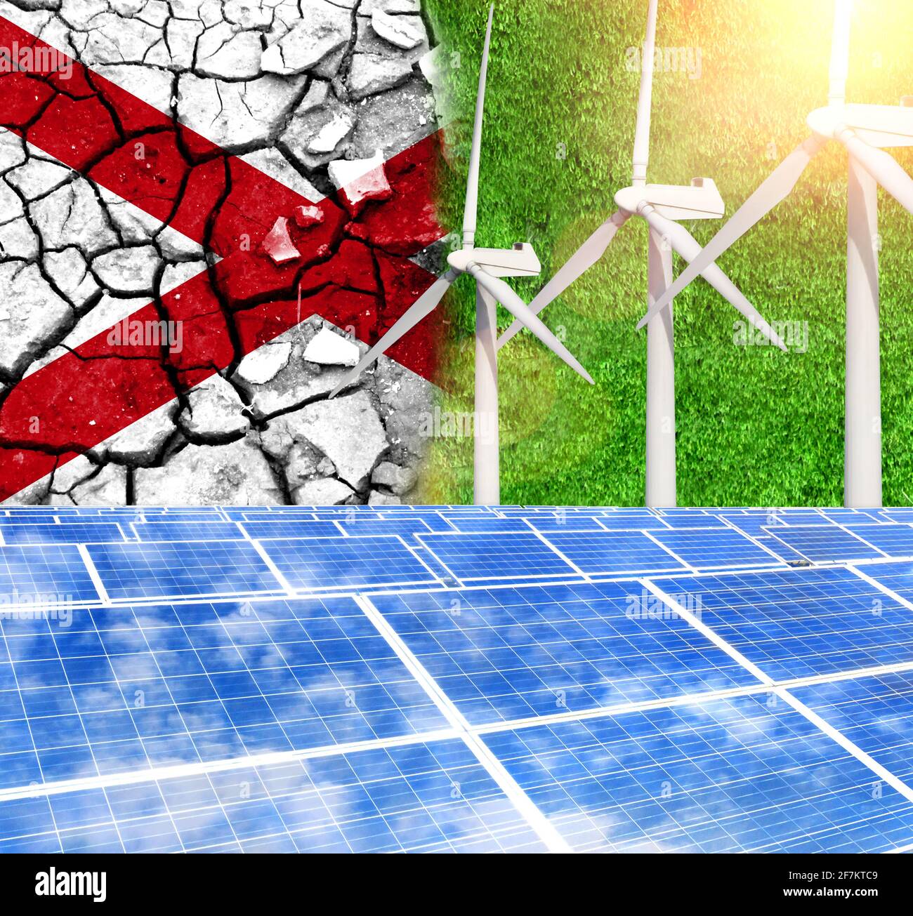 Solar panels on the background with the flag State of Alabama and Wind ...