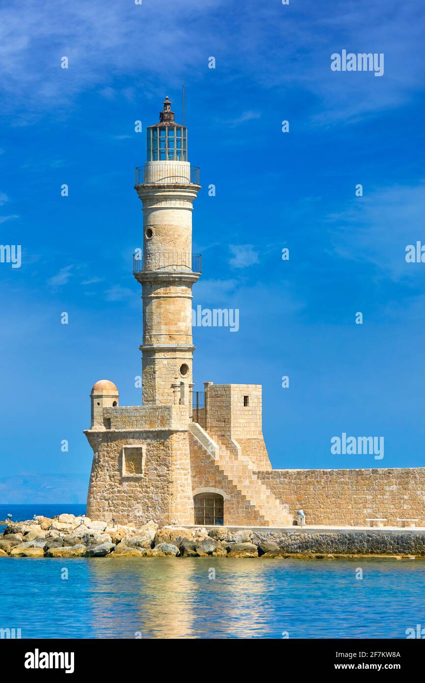 Chania lighthouse, Old Venetian Harbour, Crete Island, Greece Stock Photo - Alamy