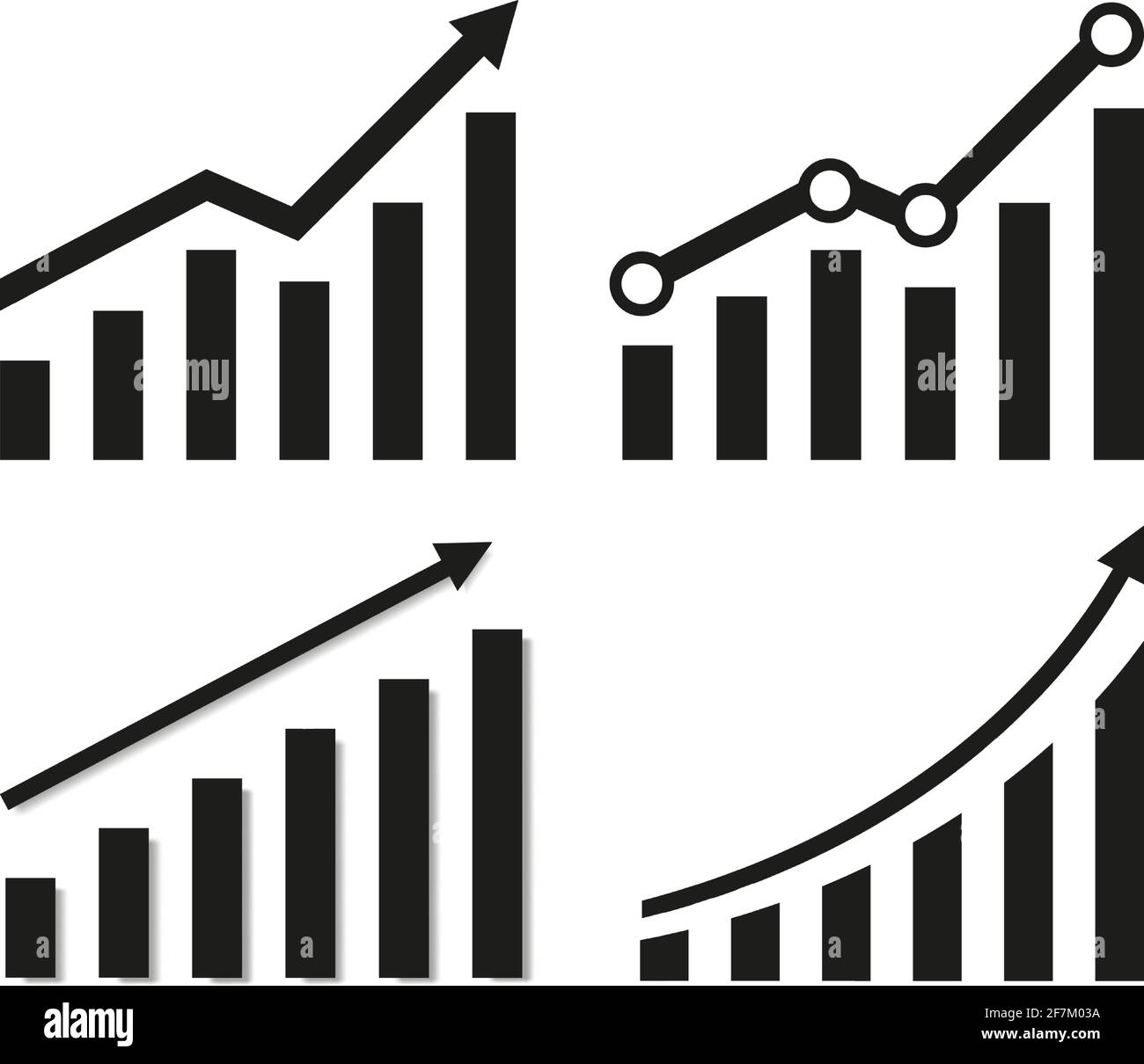 Collection of graphs with increase report. Diagram with rise and gain ...