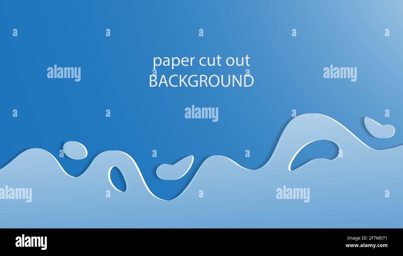Abstract paper cut out background for design in blue colors with blank ...