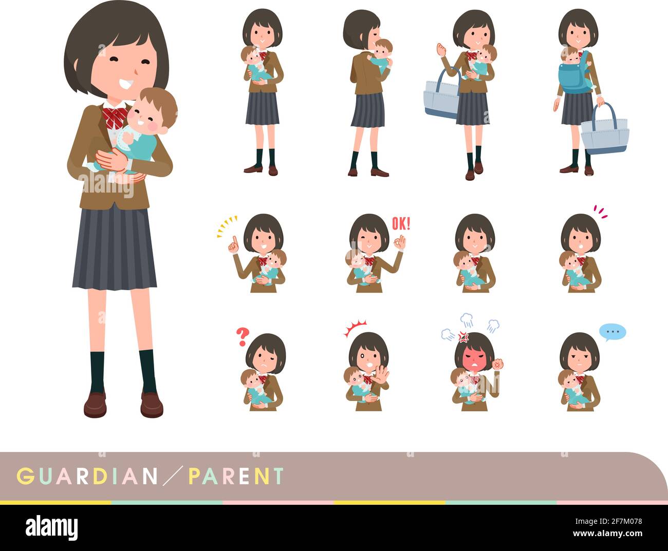 A set of schoolgirl who are guardian of baby.It's vector art so easy to ...
