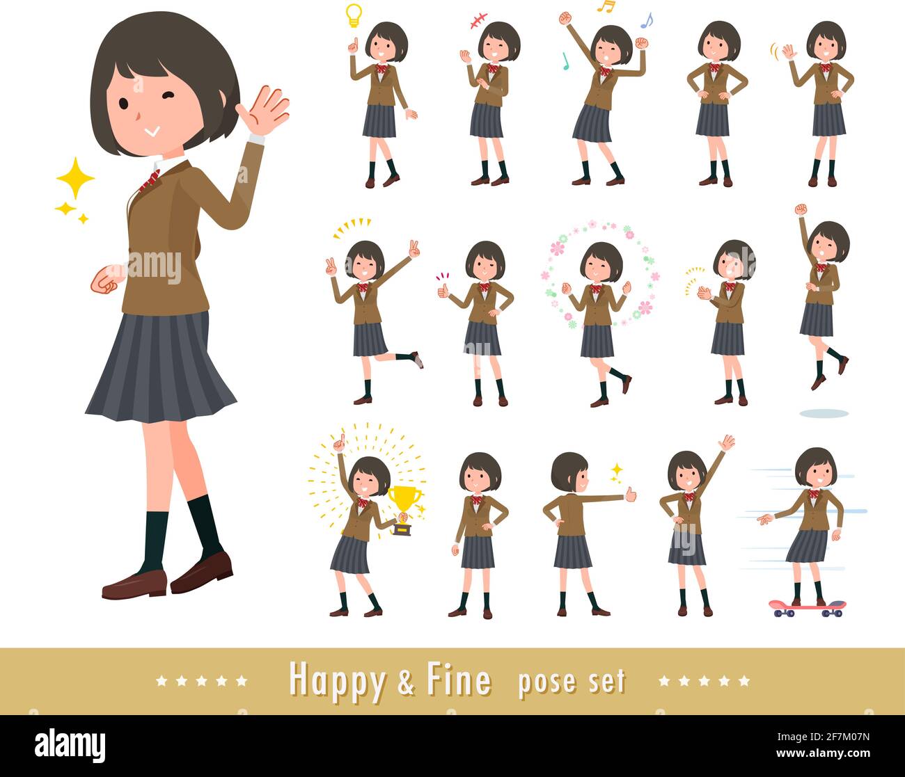 A set of schoolgirl in a cheerful pose.It's vector art so easy to edit ...