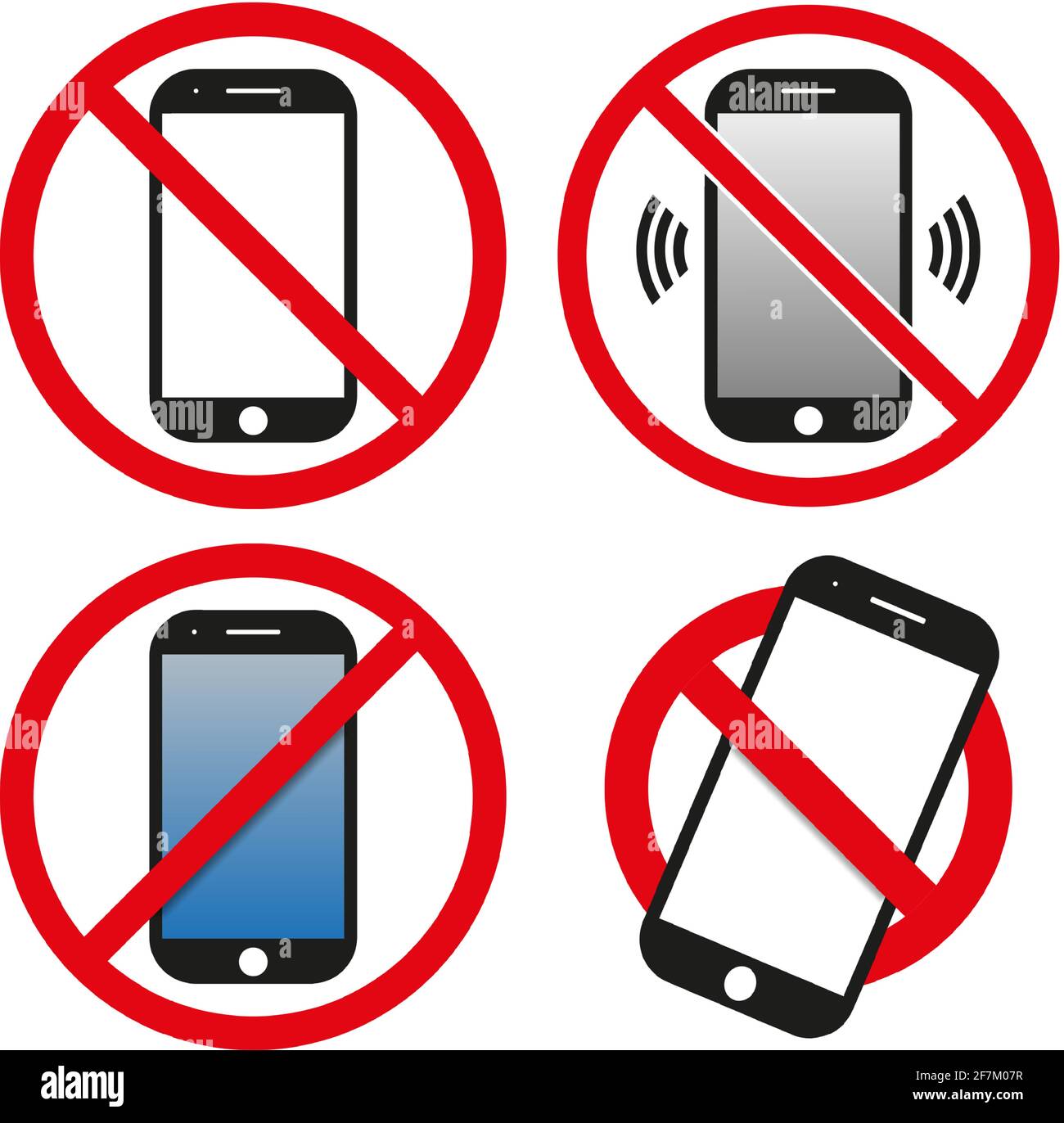 Collection of telephone warning stop sign icon. Phone turn off. Set of ...