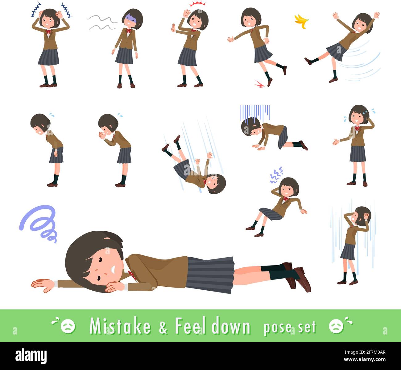 A set of schoolgirl expressing failure and depression.It's vector art ...
