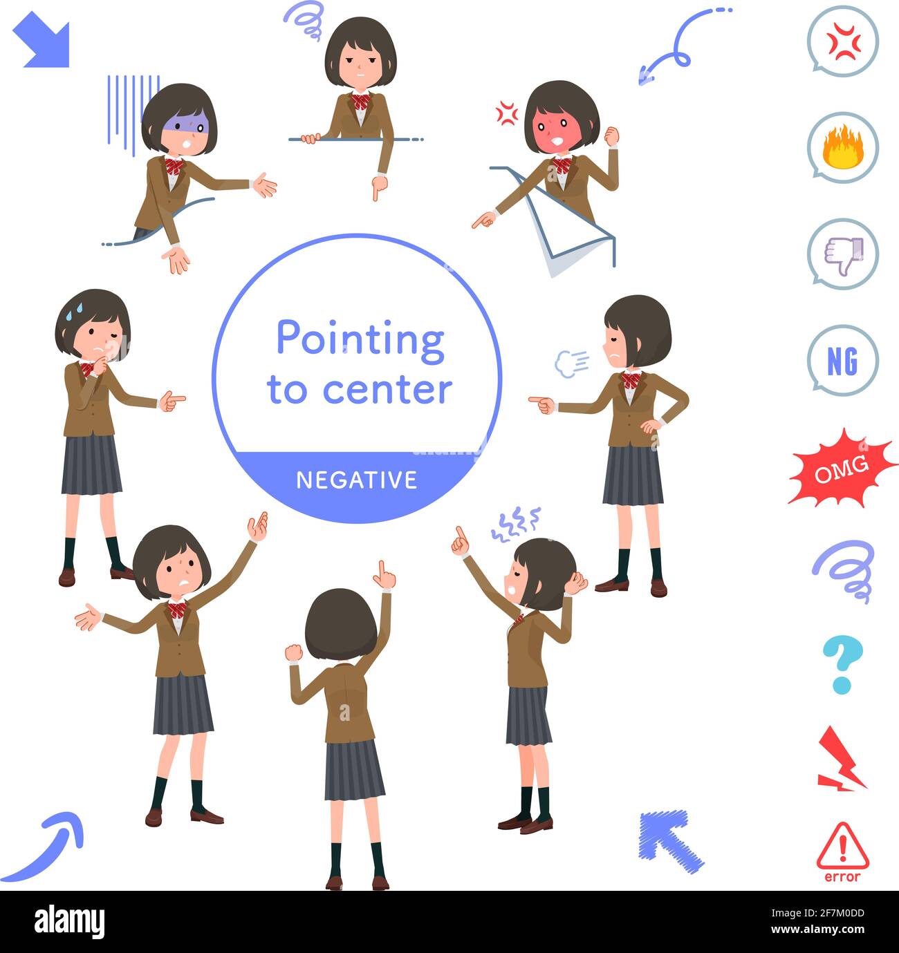 A set of schoolgirl pointing in different directions(negative ...