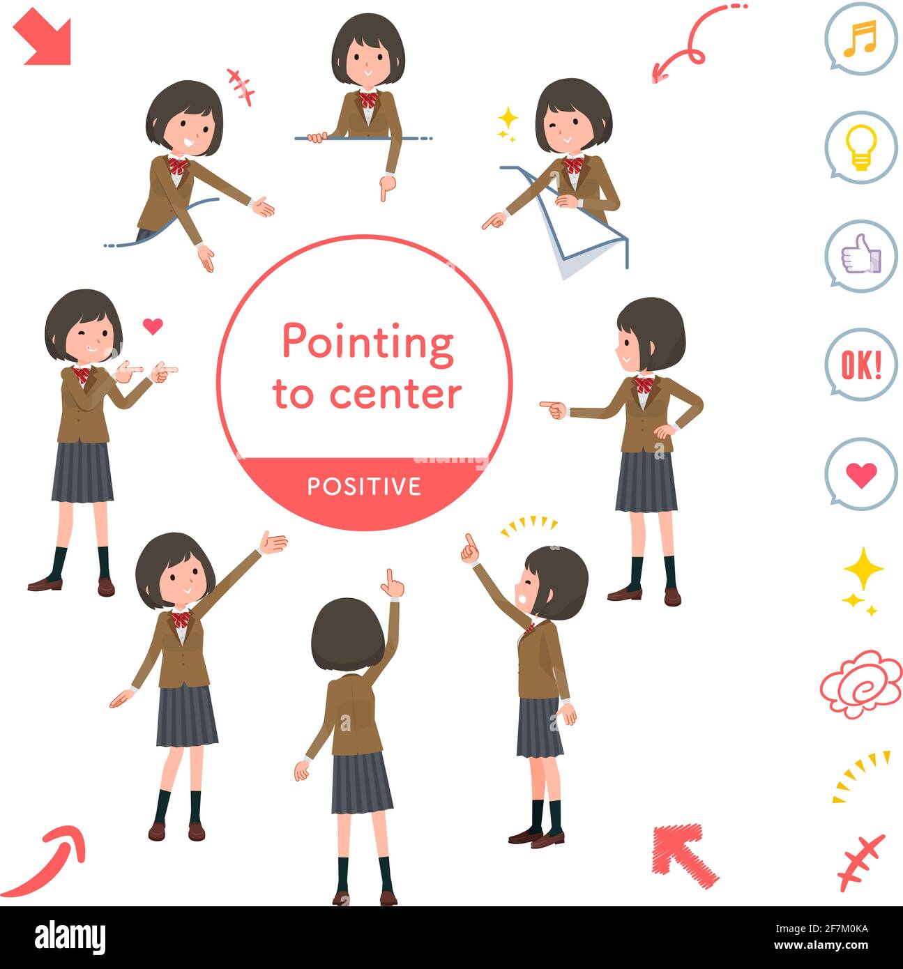 A set of schoolgirl pointing in different directions(Positive ...