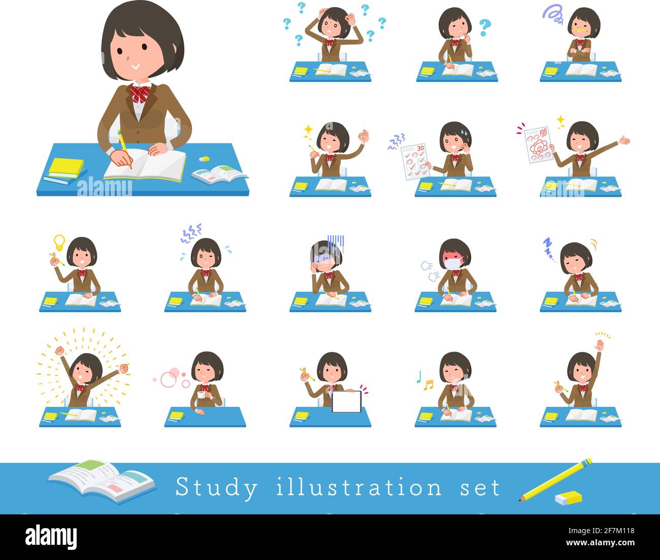 A set of schoolgirl on study.It's vector art so easy to edit Stock ...
