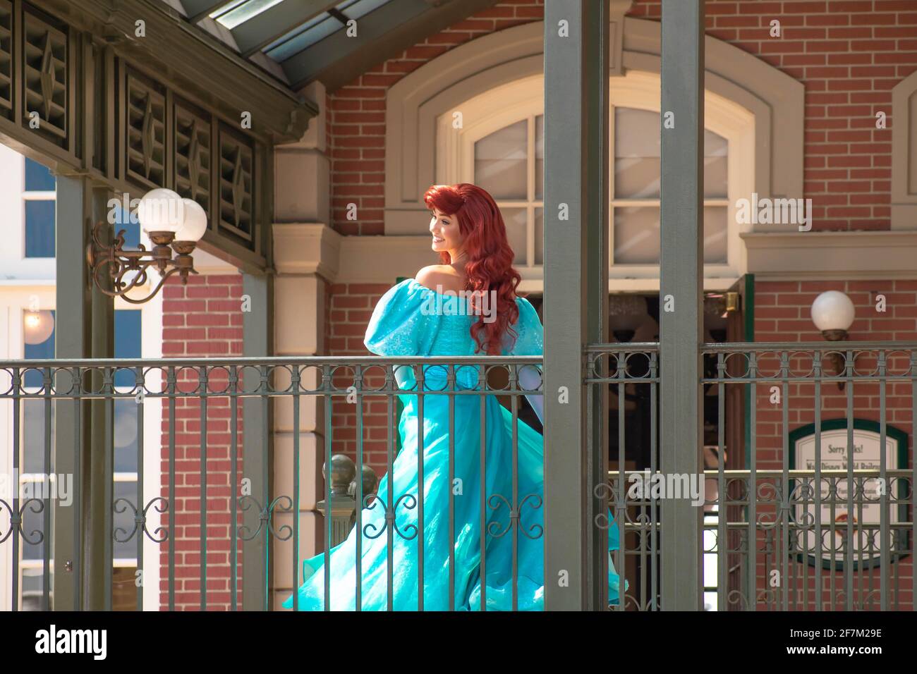 Orlando, Florida. August 04, 2020. Ariel waving from the balcony at ...