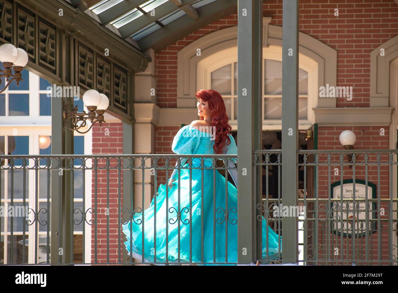 Orlando, Florida. August 04, 2020. Ariel waving from the balcony at ...