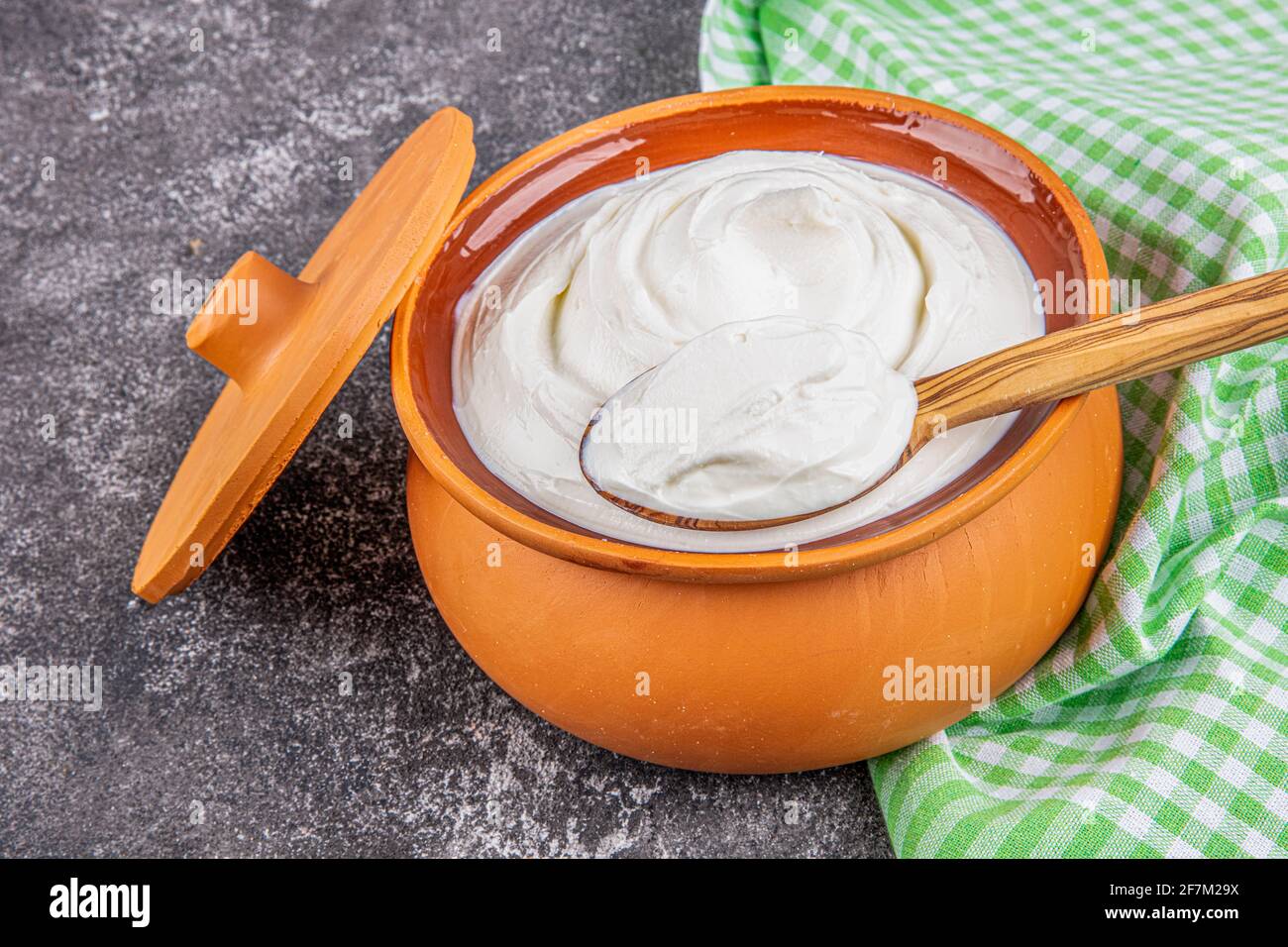 Turkish and Greek traditional dairy food yogurt or strained yogurt in ...