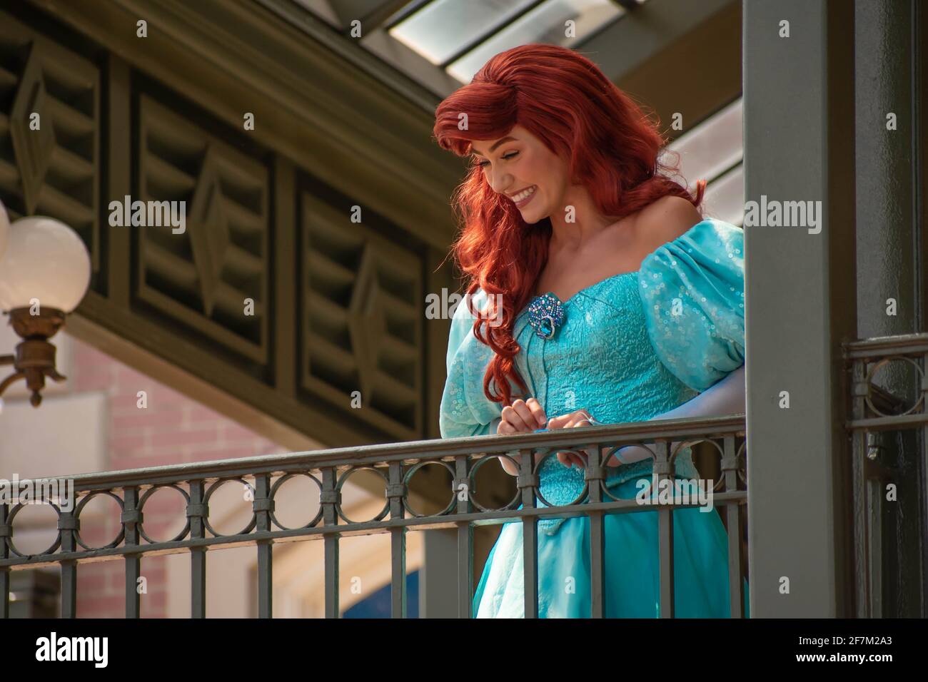 Orlando, Florida. August 04, 2020. Ariel waving from the balcony at ...