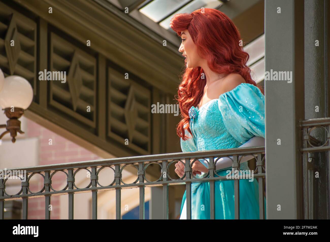 Orlando, Florida. August 04, 2020. Ariel waving from the balcony at ...