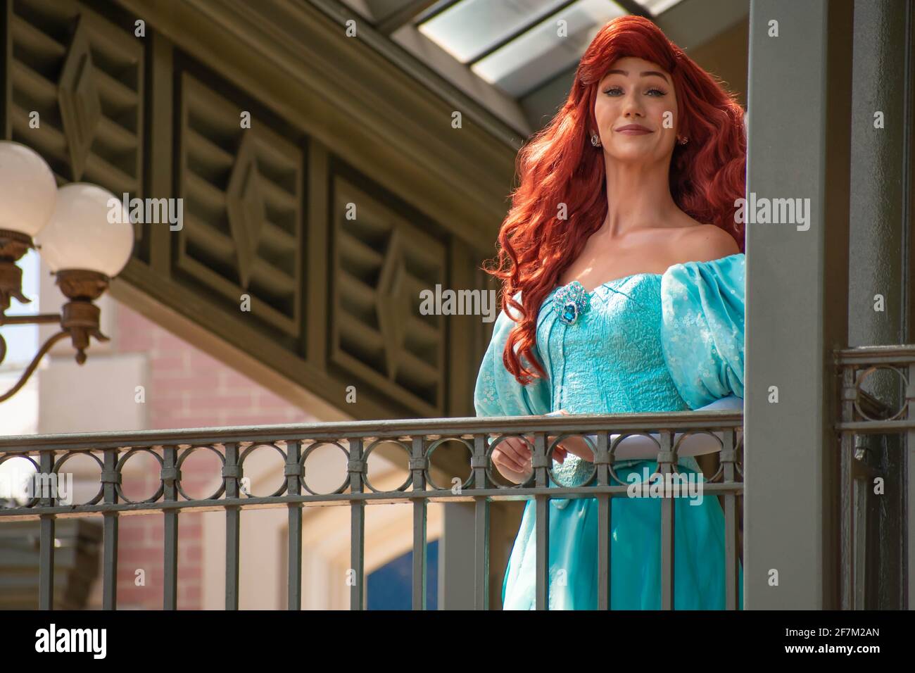 Orlando, Florida. August 04, 2020. Ariel waving from the balcony at ...