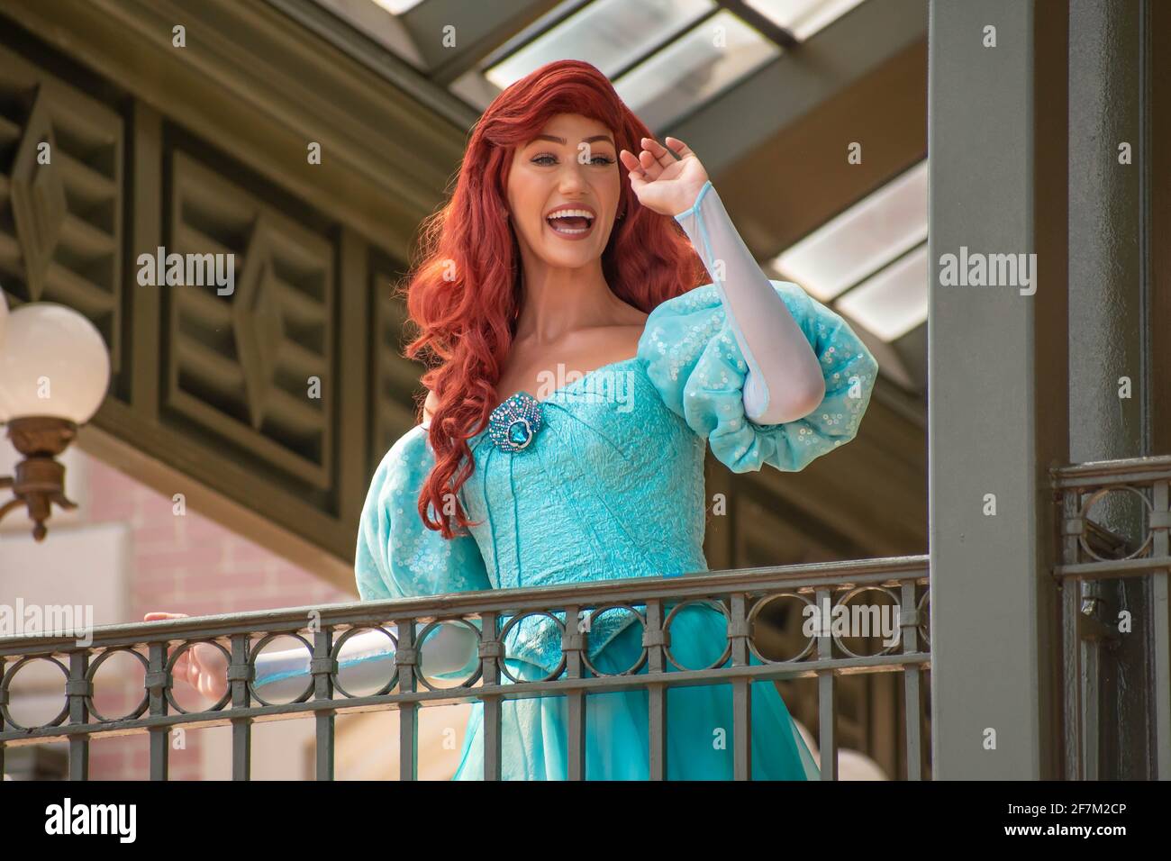 Orlando, Florida. August 04, 2020. Ariel waving from the balcony at ...