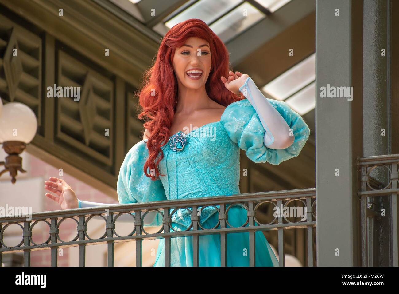 Orlando, Florida. August 04, 2020. Ariel waving from the balcony at ...