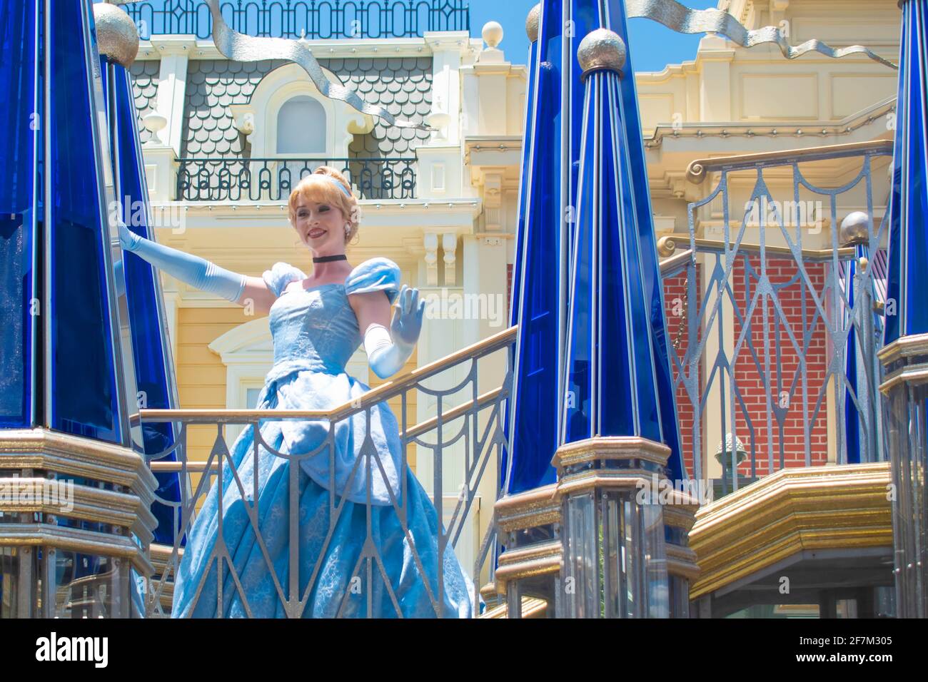 Orlando, Florida. August 04, 2020. Cinderella on beautiful parade float ...