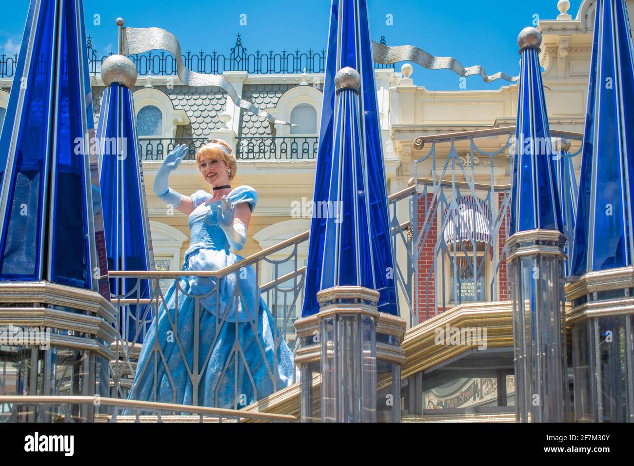 Orlando, Florida. August 04, 2020. Cinderella on beautiful parade float ...