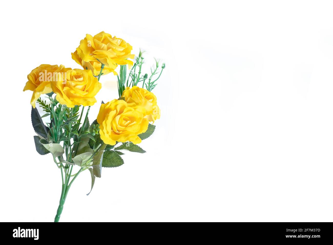 Yellow roses bunch isolated on white background. plastic rose flower ...