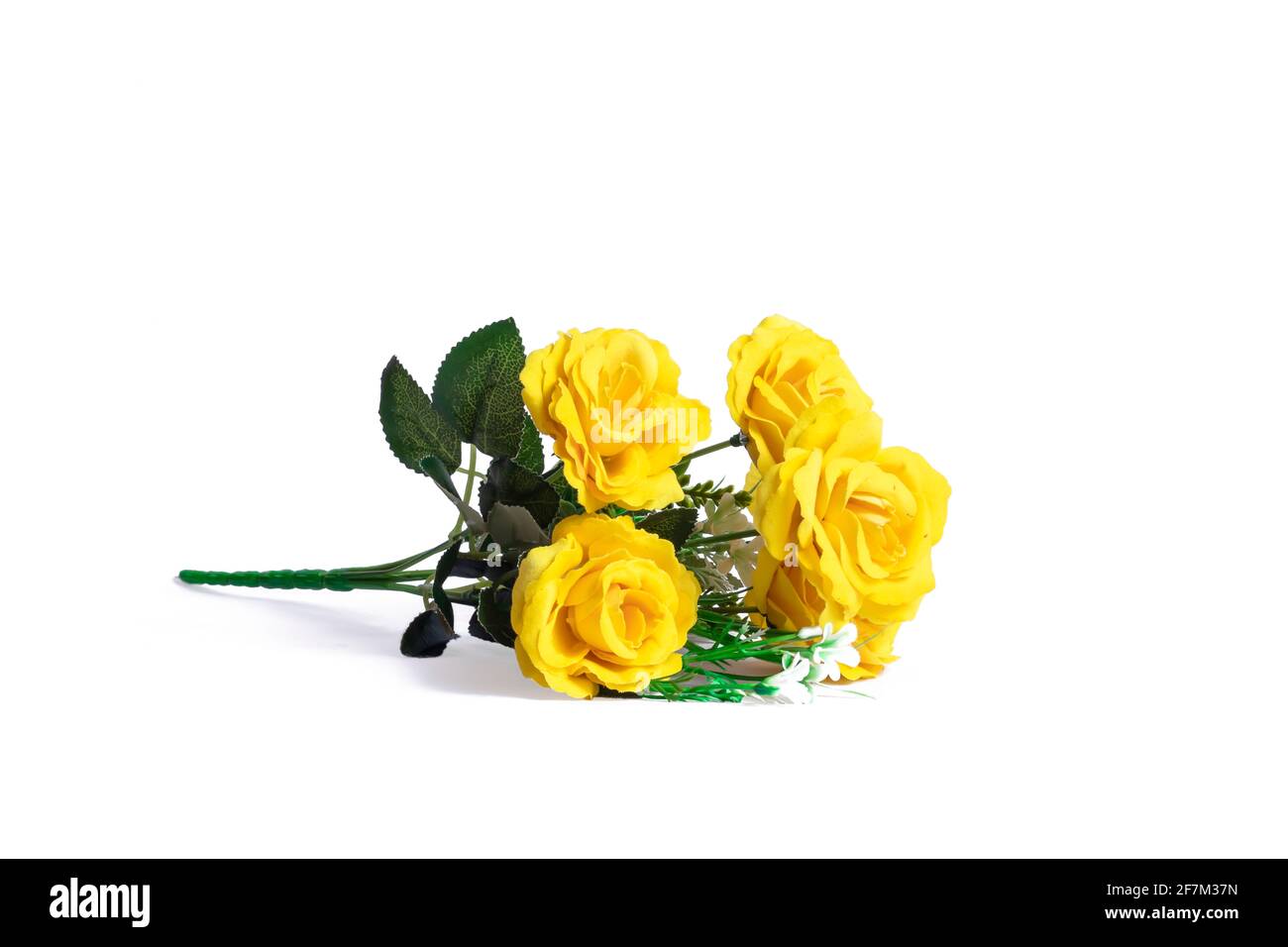 Yellow roses bunch isolated on white background. plastic rose flower ...