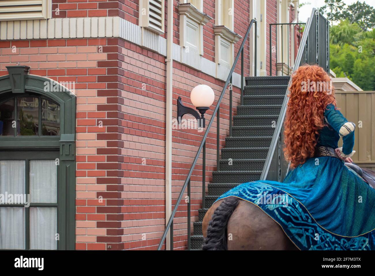 Orlando, Florida. August 04, 2020. Merida riding her horse on beautiful ...