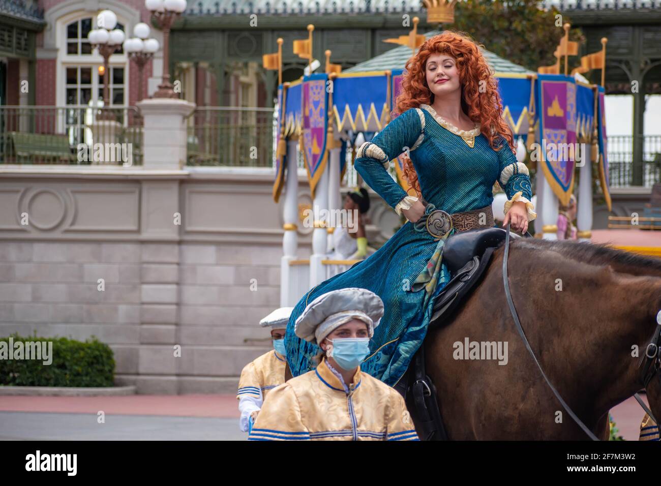 Orlando, Florida. August 04, 2020. Merida riding her horse on beautiful ...