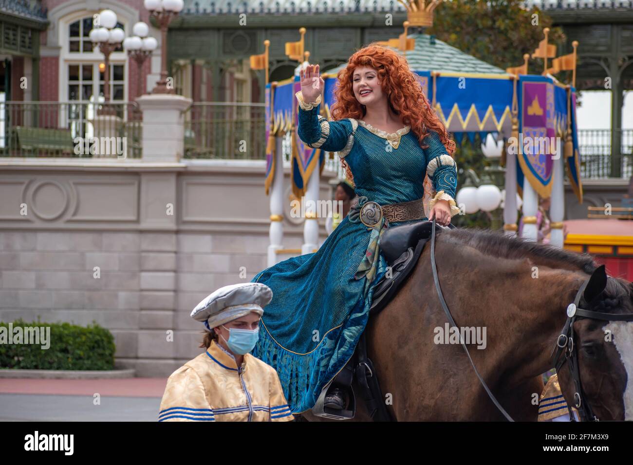 Orlando, Florida. August 04, 2020. Merida riding her horse on beautiful ...