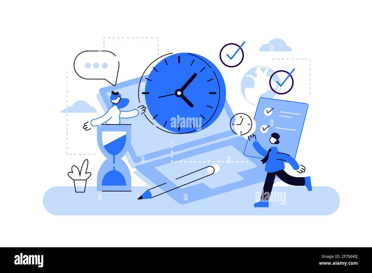 Vector illustration of people with clocks, list and laptop Stock Vector ...