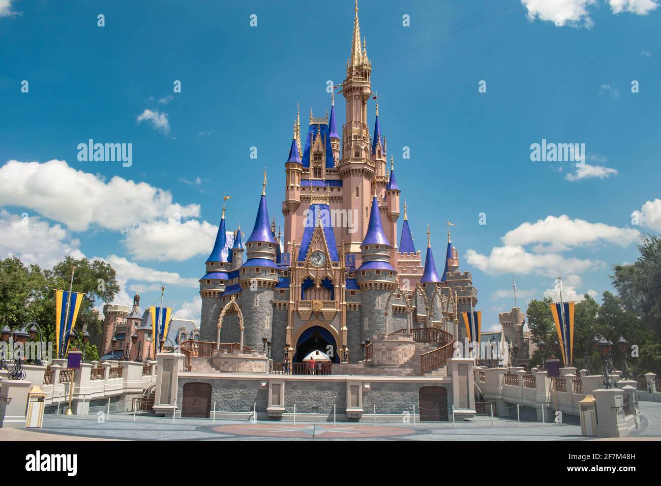 Orlando, Florida. August 04, 2020. Panoramic view of Cinderella Castle ...