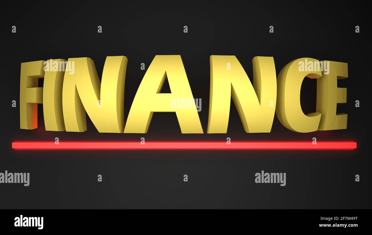 FINANCE yellow write on black background, with red lighted bar ...