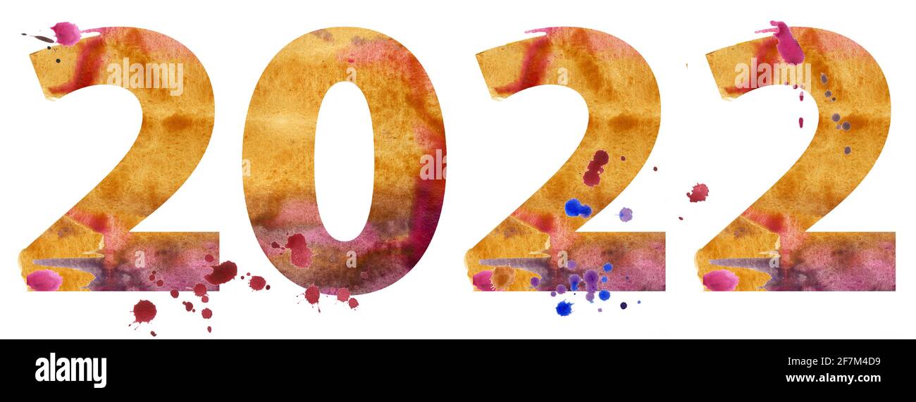 New year 2022 watercolor number isolated on the white background Stock ...