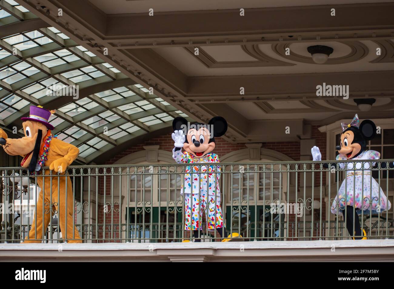 Orlando, Florida. August 04, 2020. Pluto, Mickey and Minnie waving from ...