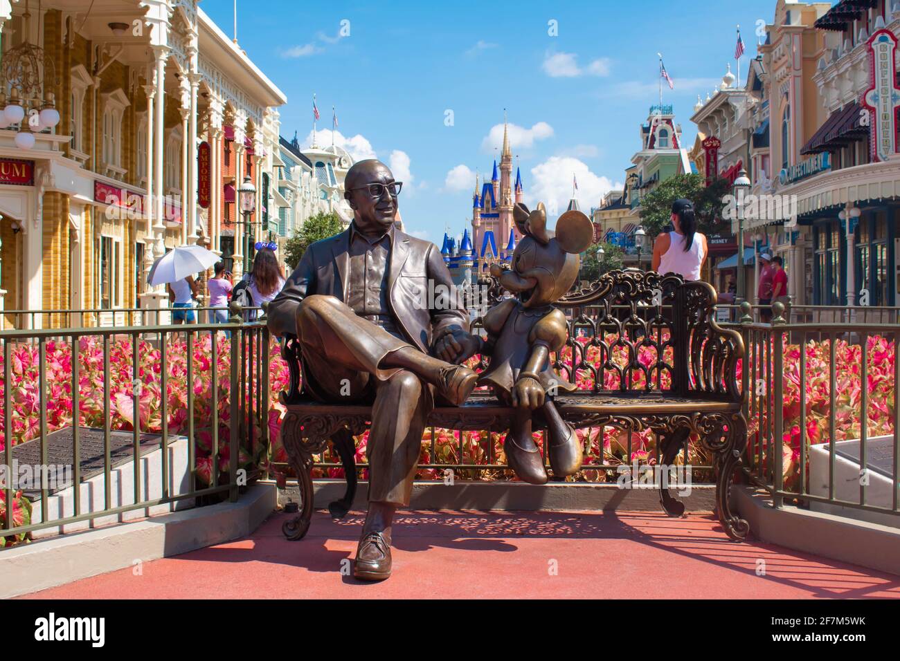 Orlando, Florida. August 04, 2020. Sharing the Magic statues with Roy O ...