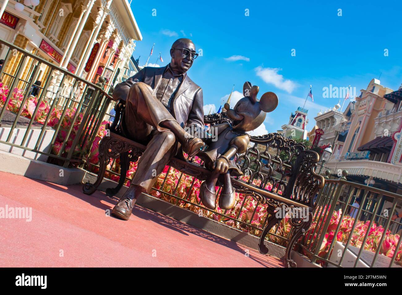 Orlando, Florida. August 04, 2020. Sharing the Magic statues with Roy O ...