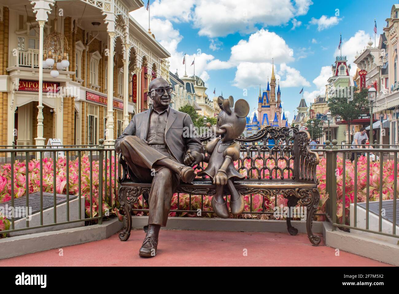 Orlando, Florida. August 04, 2020. Sharing the Magic statues with Roy O ...