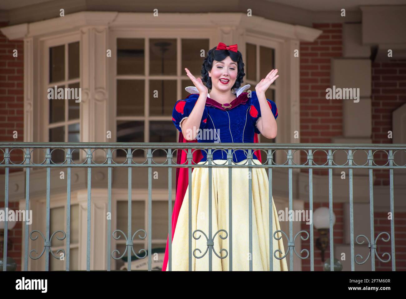 Orlando, Florida. August 04, 2020. Snow White waving from the balcony ...