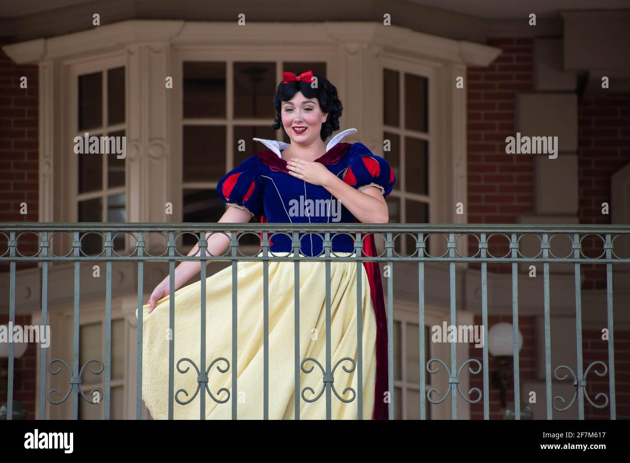 Orlando, Florida. August 04, 2020. Snow White waving from the balcony ...
