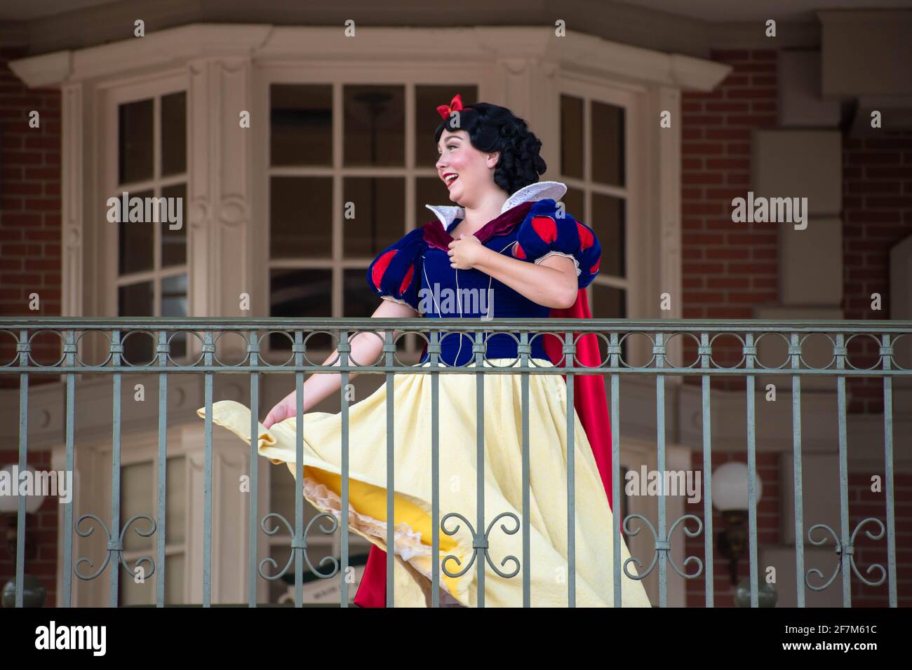 Orlando, Florida. August 04, 2020. Snow White waving from the balcony ...