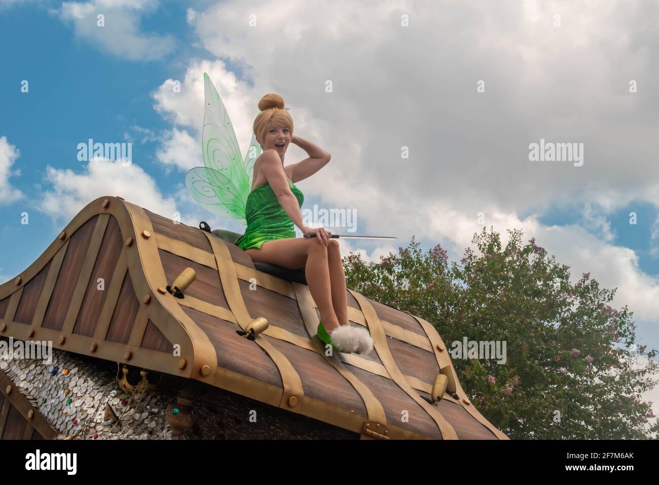Orlando, Florida. August 04, 2020. Tinker Bell on beautiful parade ...