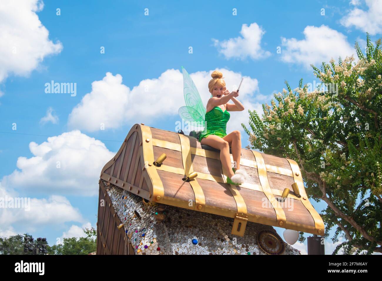 Orlando, Florida. August 04, 2020. Tinker Bell on beautiful parade ...