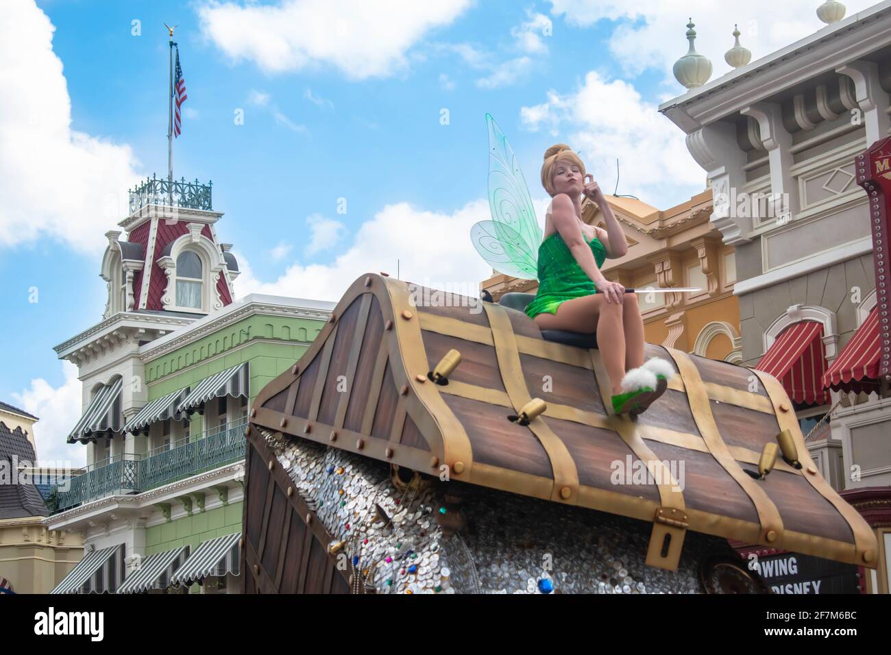 Orlando, Florida. August 04, 2020. Tinker Bell on beautiful parade ...