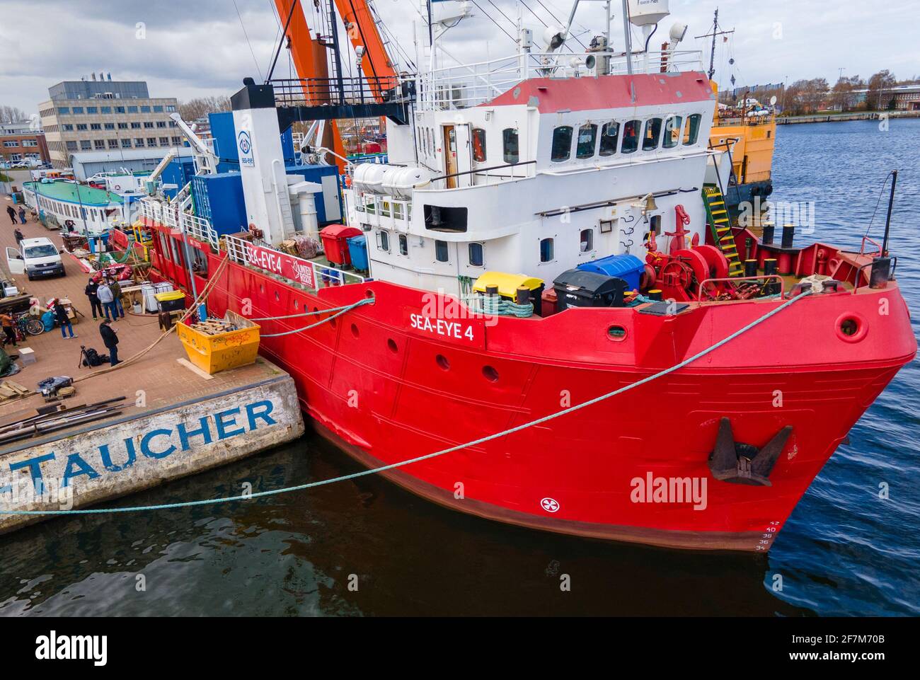 Rostock, Germany. 08th Apr, 2021. The rescue ship "Sea-Eye 4" is being ...